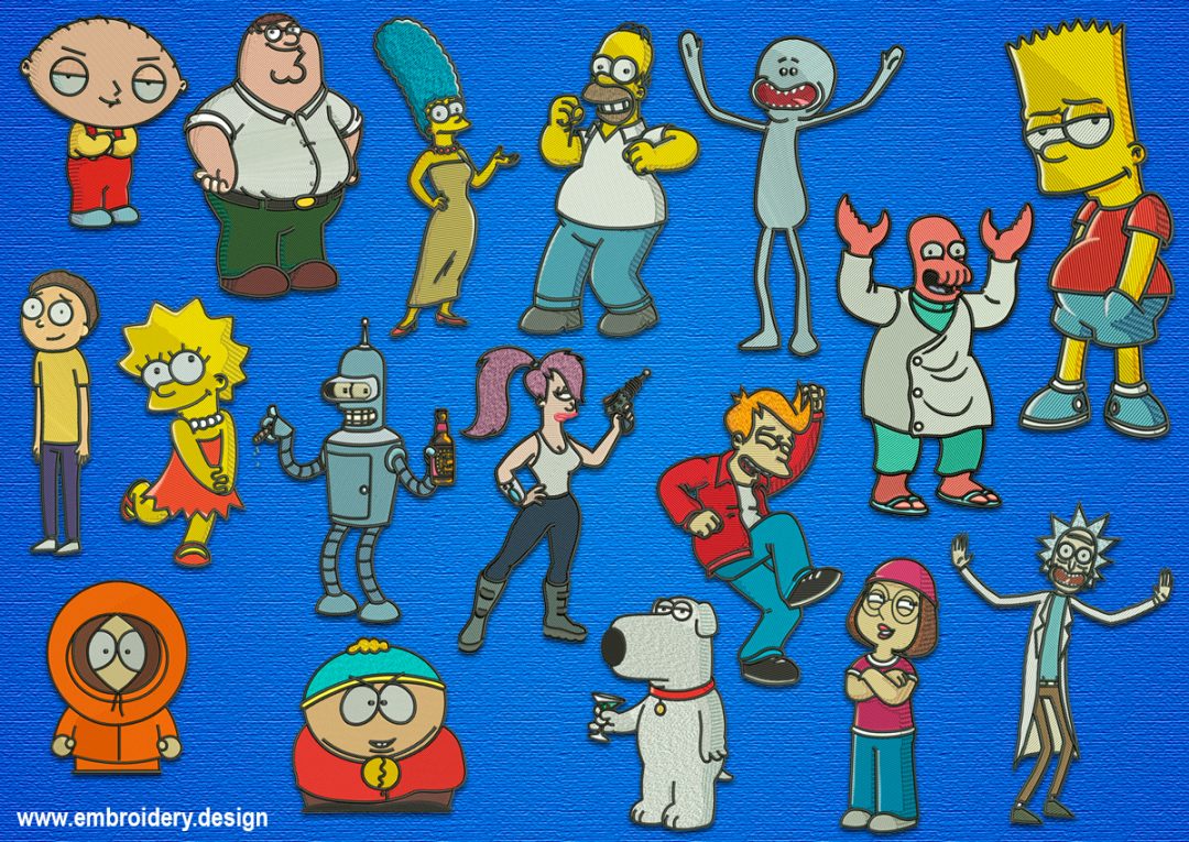 Cartoon Series Characters embroidery designs pack (17 qty)