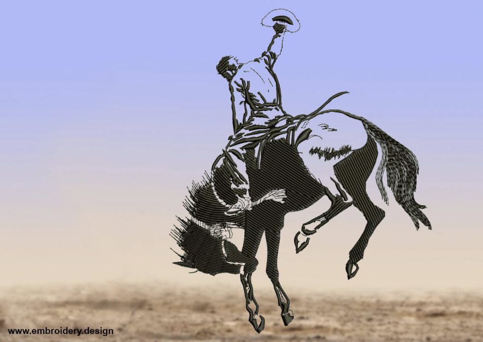 Cowboy riding on a stubborn mustang