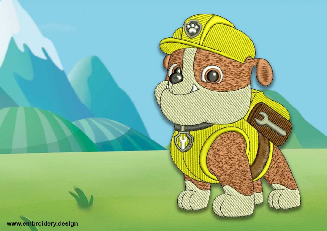 Cute dog Rubble from Paw patrol embroidery design