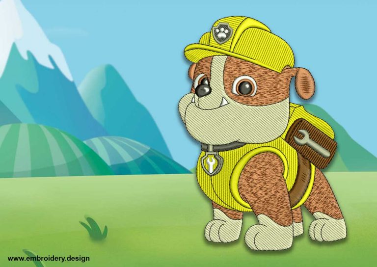 Cute dog Rubble from Paw patrol embroidery design