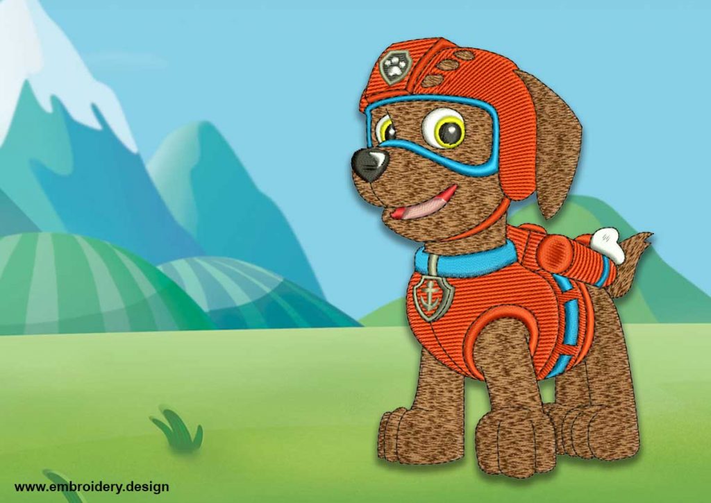 Cute dog Zuma from Paw patrol embroidery design