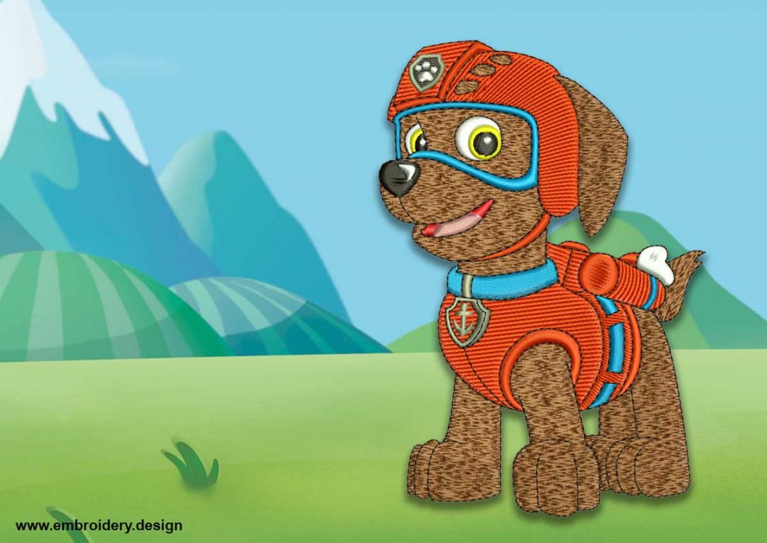 Cute dog Zuma from Paw patrol embroidery design