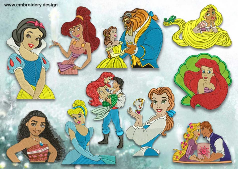 Disney princesses - pack of embroidery designs