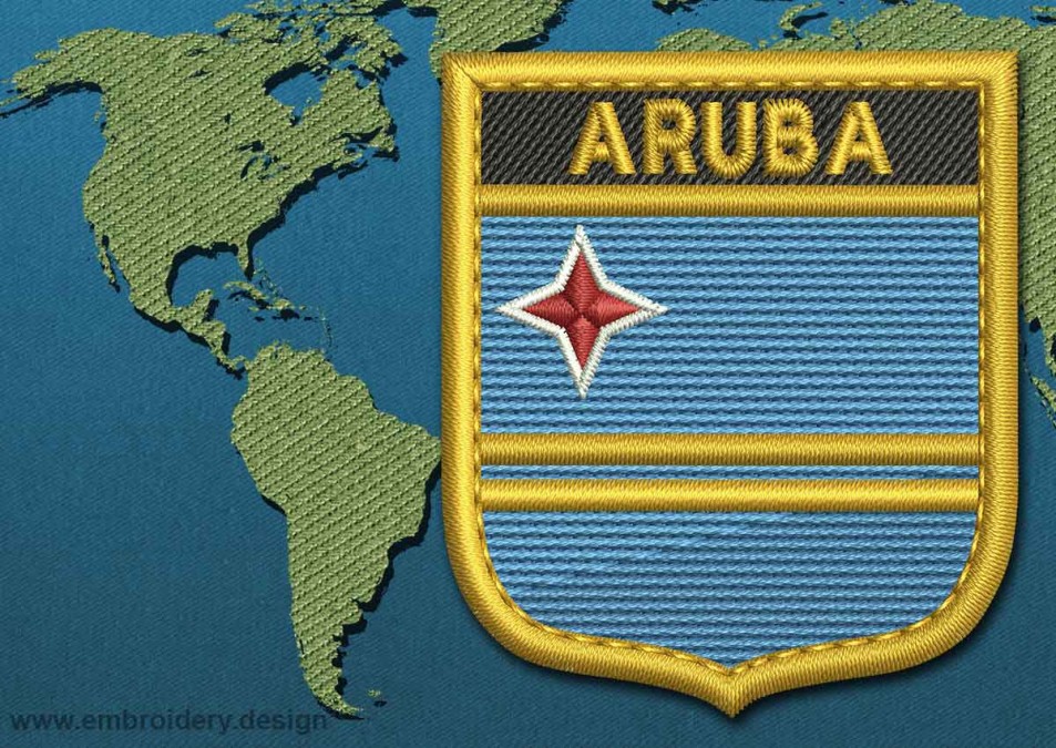 Aruba Shield Flag Embroidery design with a Gold Border