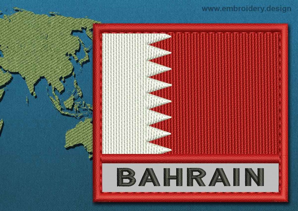 Bahrain Text Flag Embroidery design with a Colour Coded Border