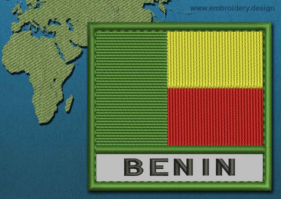 Benin Text Flag Embroidery design with a Colour Coded Border