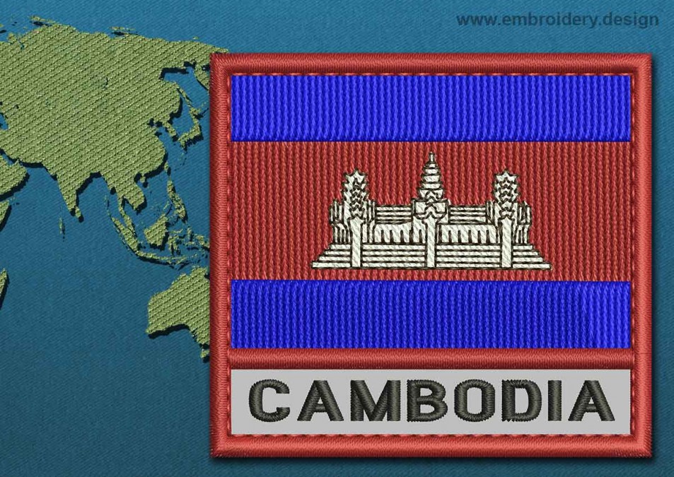 Cambodia Text Flag Embroidery design with a Colour Coded Border