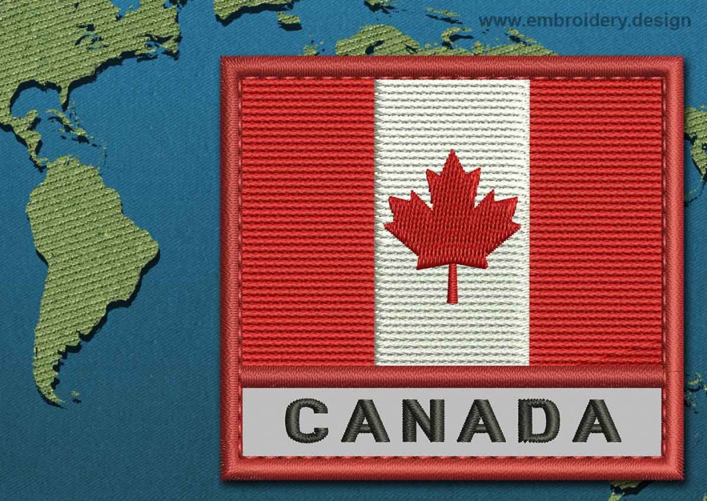 Canada Text Flag Embroidery design with a Colour Coded Border