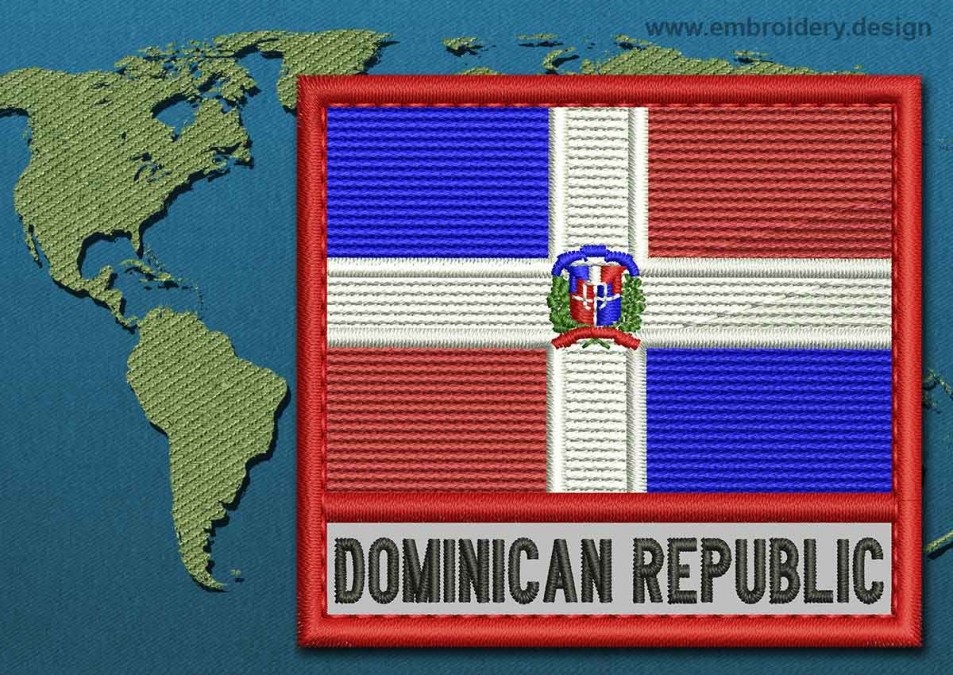 Dominican Republic Text Flag Embroidery design with a Colour Coded Border