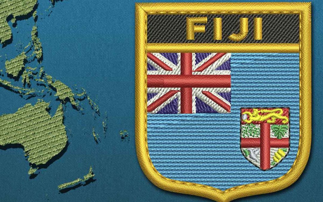 Design embroidery Flag of Fiji Shield with Gold Trim by embroidery design