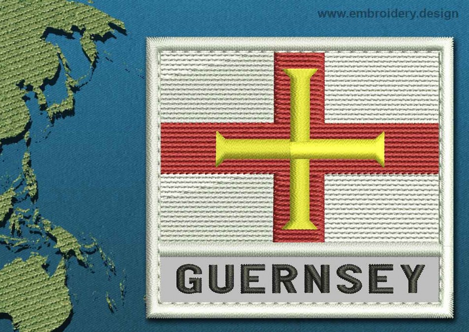 Guernsey Text Flag Embroidery design with a Colour Coded Border