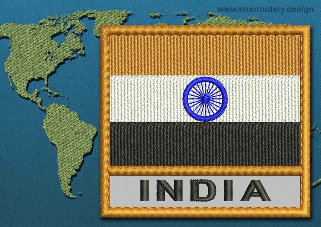 India Text Flag Embroidery design with a Colour Coded Border