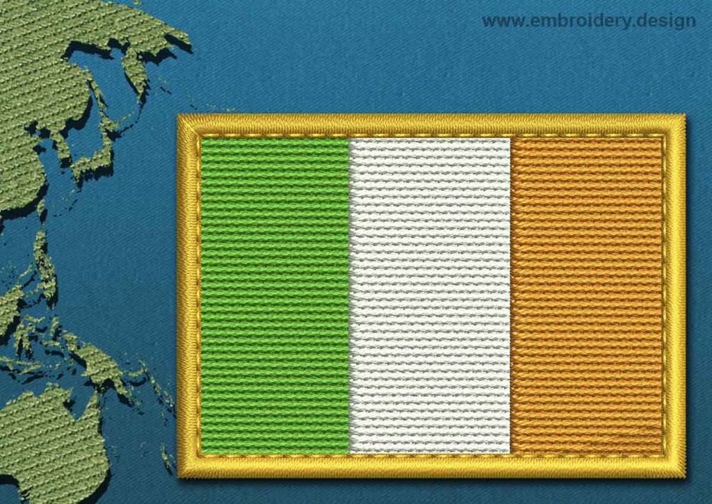 Ireland Rectangle Flag Embroidery design with a Gold Border