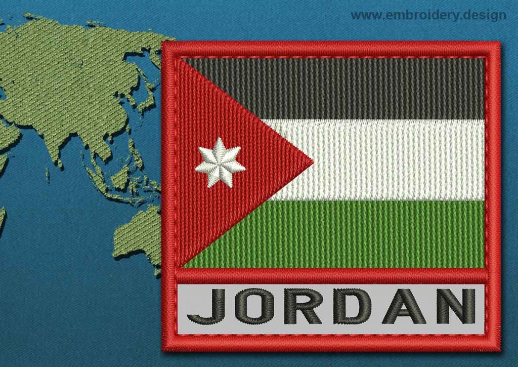 Jordan Text Flag Embroidery design with a Colour Coded Border