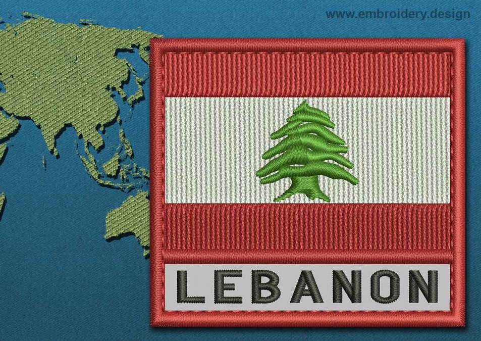 Lebanon Text Flag Embroidery design with a Colour Coded Border