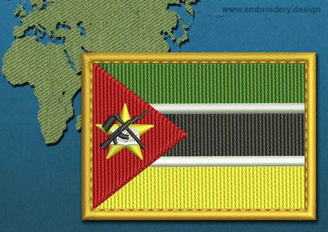 Mozambique Rectangle Flag Embroidery design with a Gold Border