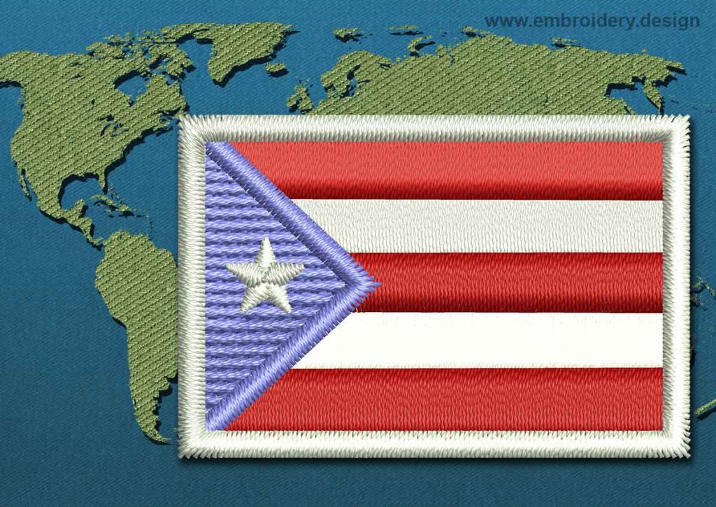 Puerto Rico Mini Flag Embroidery design with a Colour Coded Border