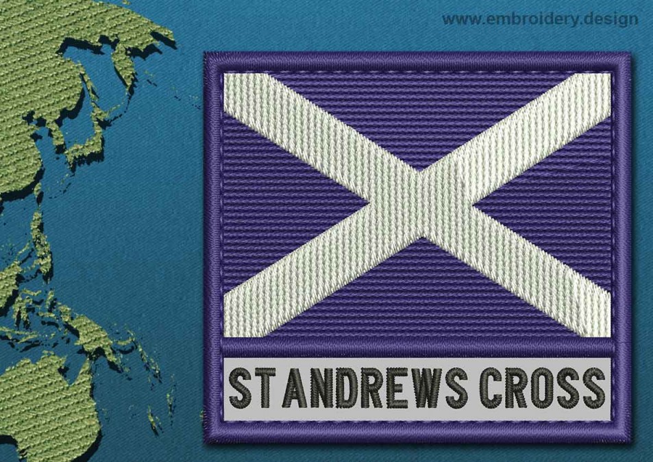 St Andrews Cross Text Flag Embroidery design with a Colour Coded Border