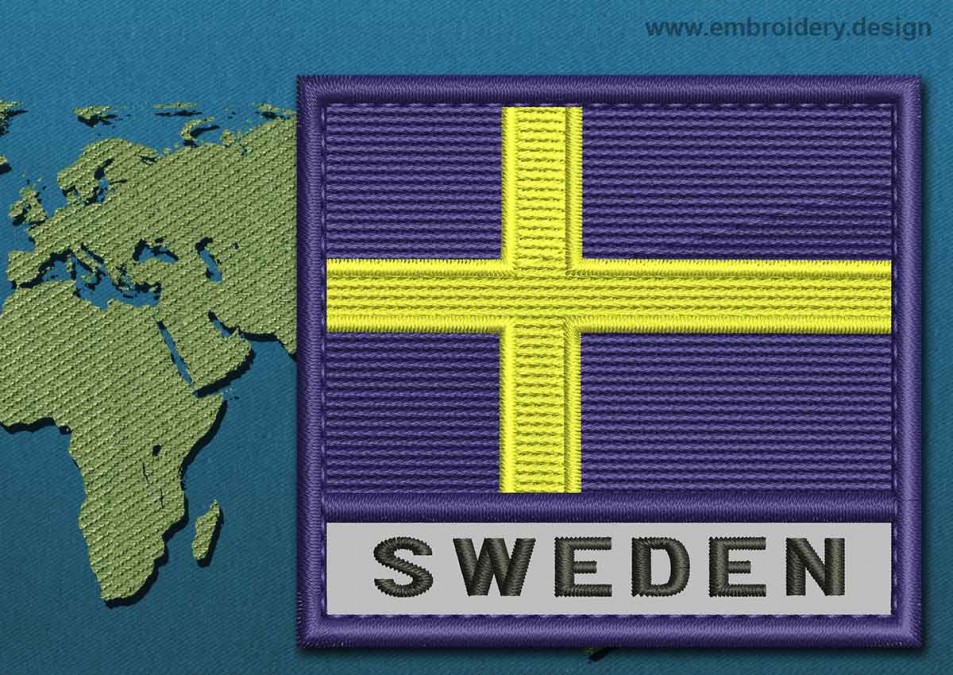 Sweden Text Flag Embroidery design with a Colour Coded Border