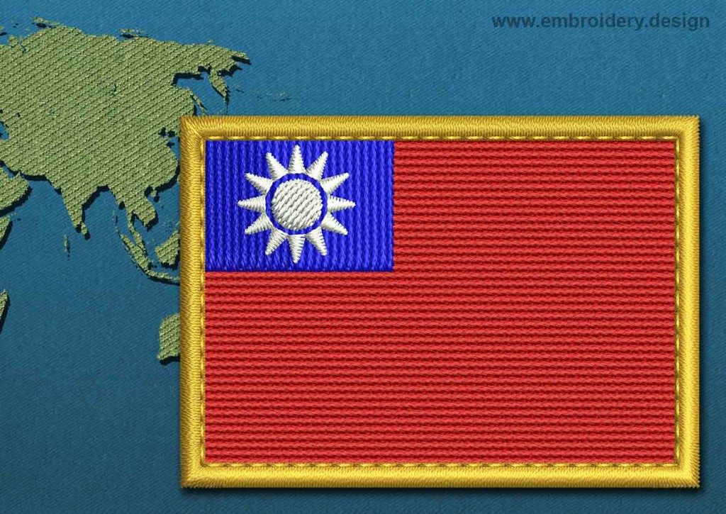 Taiwan Rectangle Flag Embroidery design with a Gold Border