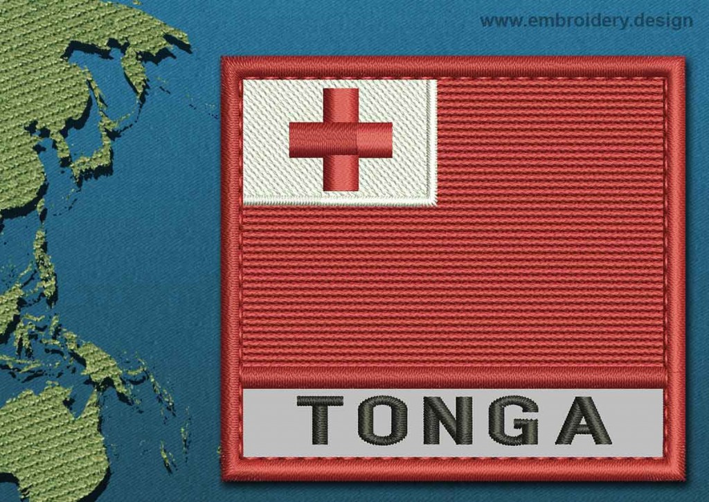 Tonga Text Flag Embroidery design with a Colour Coded Border