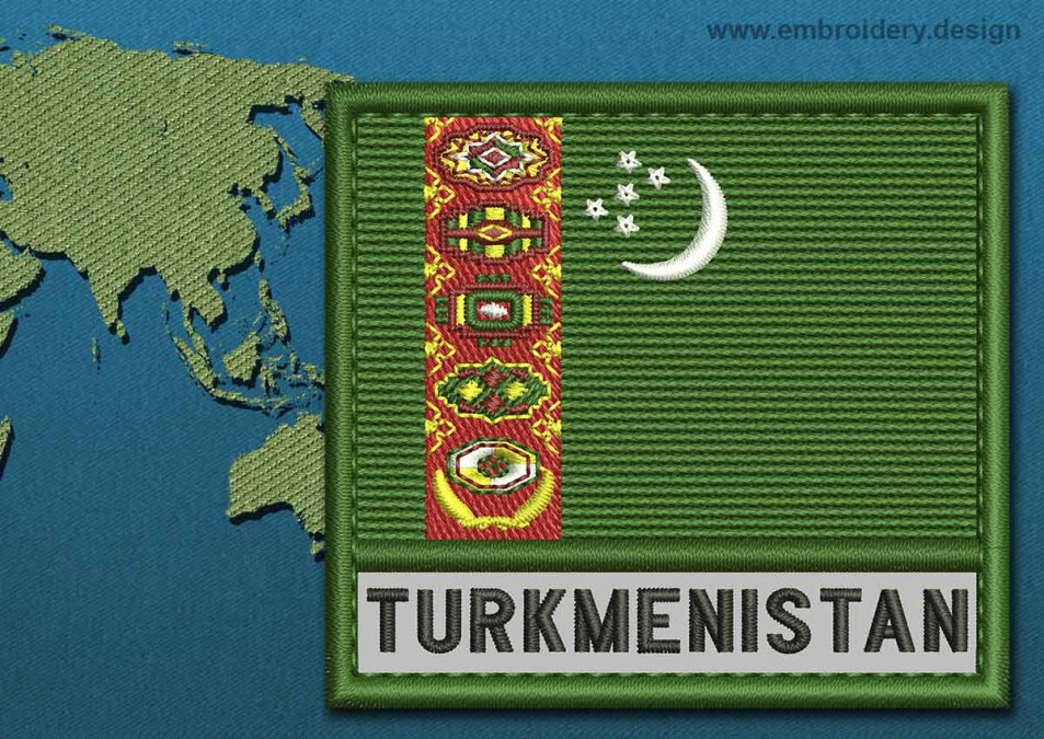 Turkmenistan Text Flag Embroidery design with a Colour Coded Border
