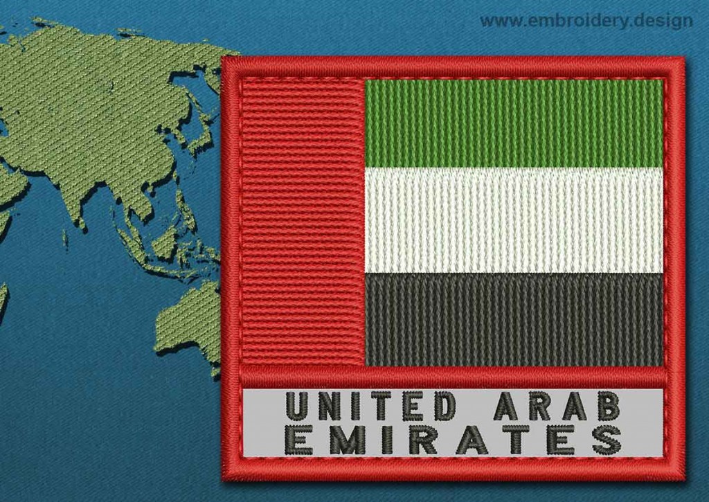 United Arab Emirates Text Flag Embroidery design with a Colour Coded Border