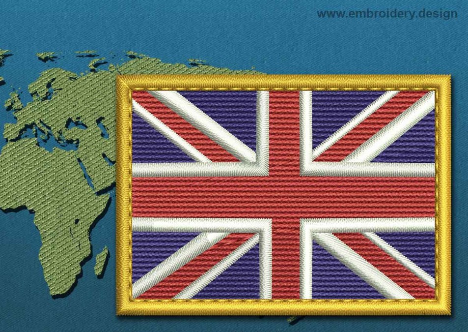 United Kingdom Rectangle Flag Embroidery design with a Gold Border