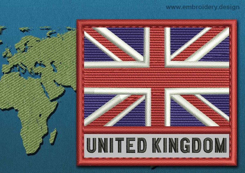 United Kingdom Text Flag Embroidery design with a Colour Coded Border