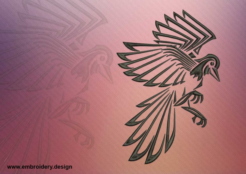 Flying raven embroidery design