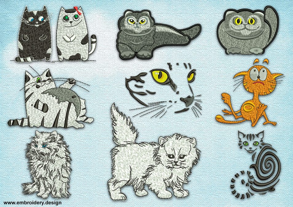 Funny cats' pack embroidery designs pack (collection of 9) - www ...