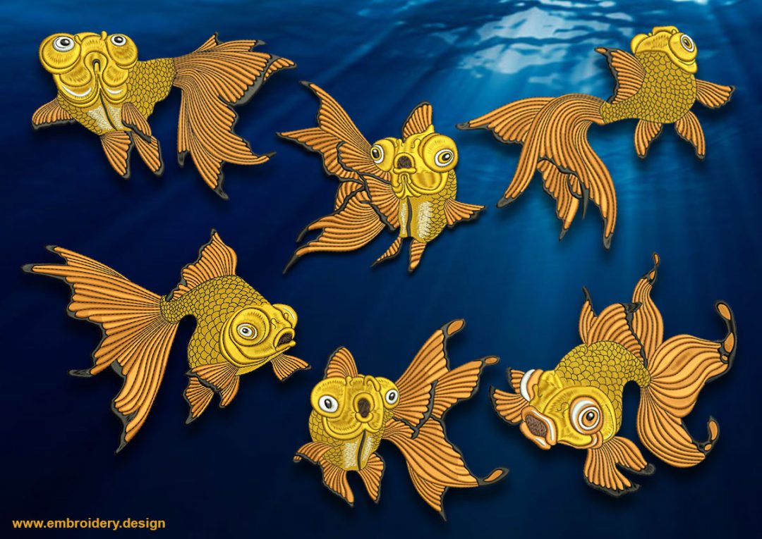 Goldfish embroidery designs pack (collection of 6) - www.embroidery.design