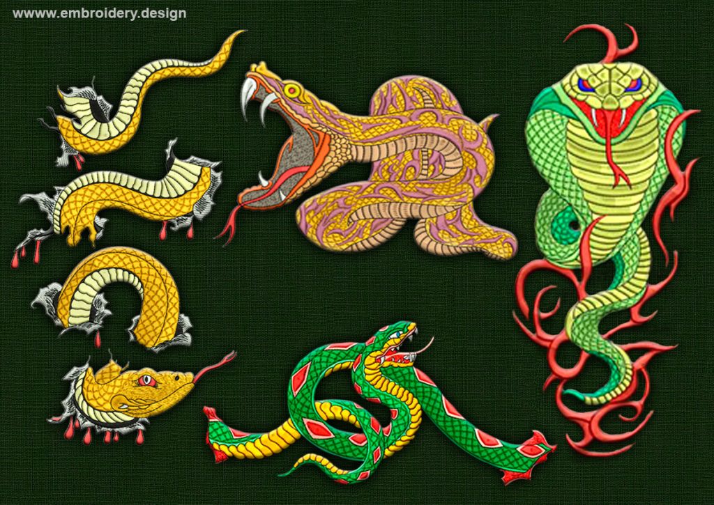 Hazardous snakes' pack embroidery designs pack (collection of 4) - www ...