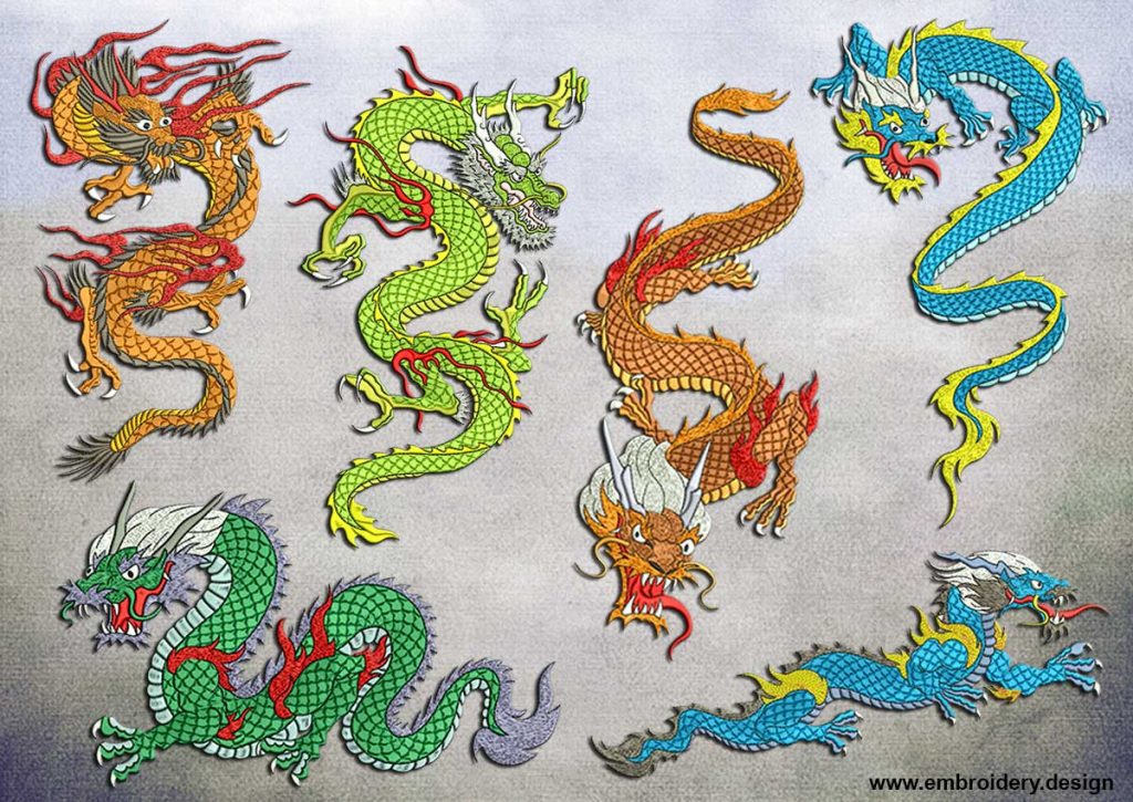 Incredible dragons' pack embroidery designs pack (collection of 6 ...