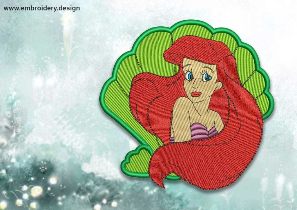 Mermaid Ariel in the shell embroidery design