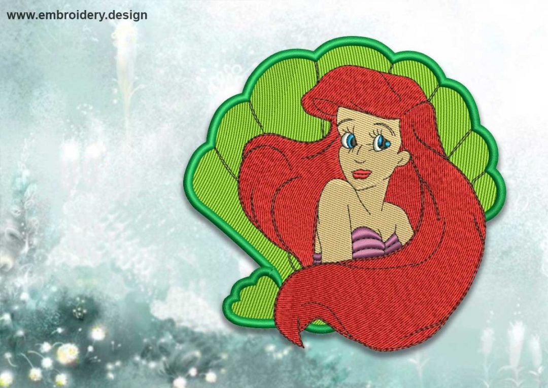 Mermaid Ariel in the shell embroidery design