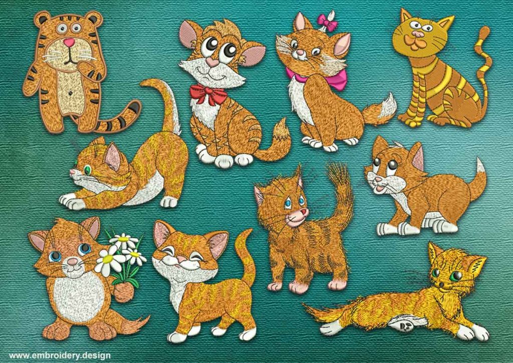 Pack of adorable red kittens and cats embroidery designs pack ...
