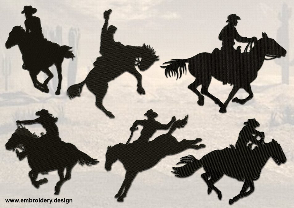 Rodeo Silhouettes embroidery designs pack (6 qty)