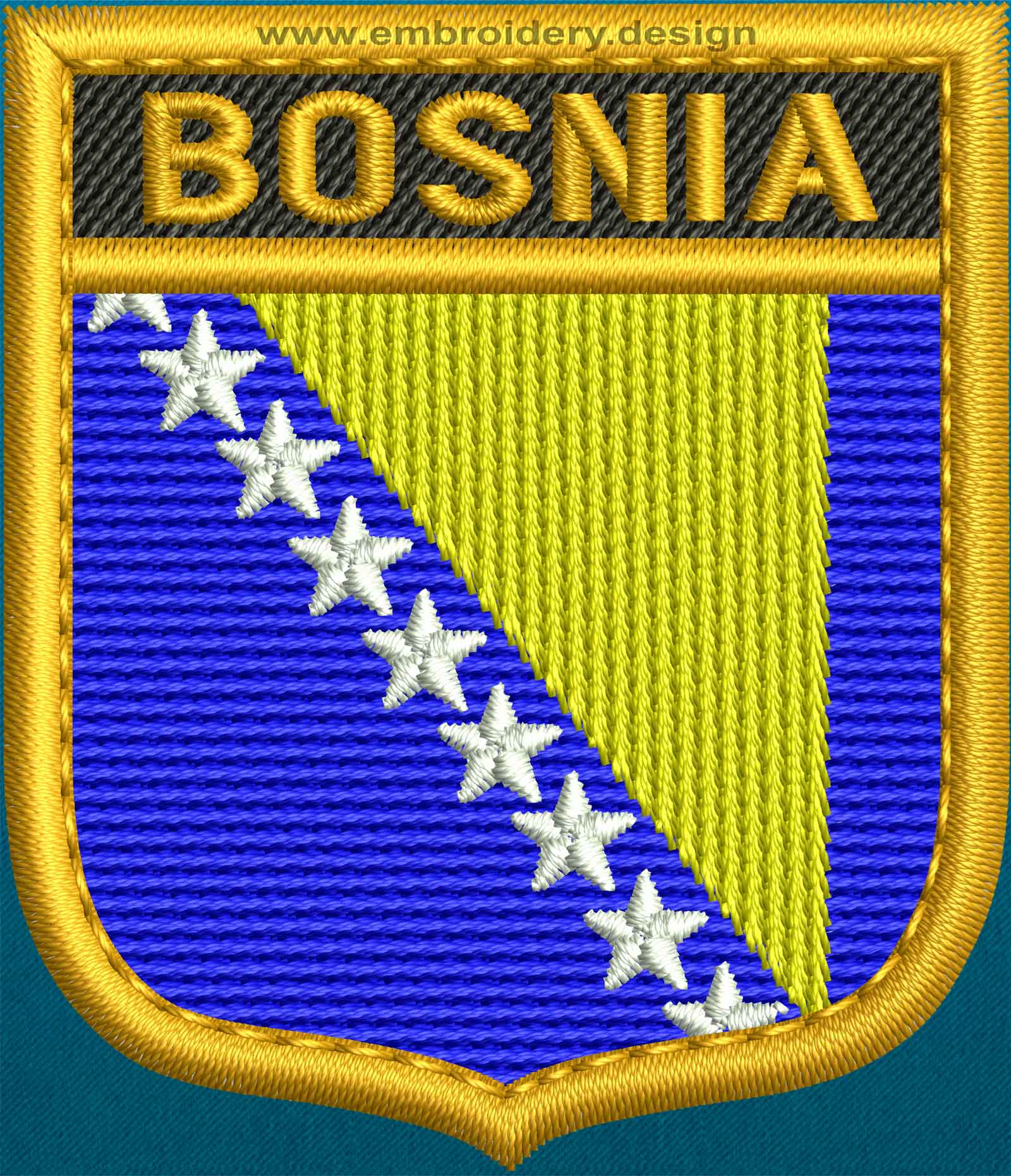 Design embroidery Flag of Bosnia Shield with Gold Trim by embroidery design