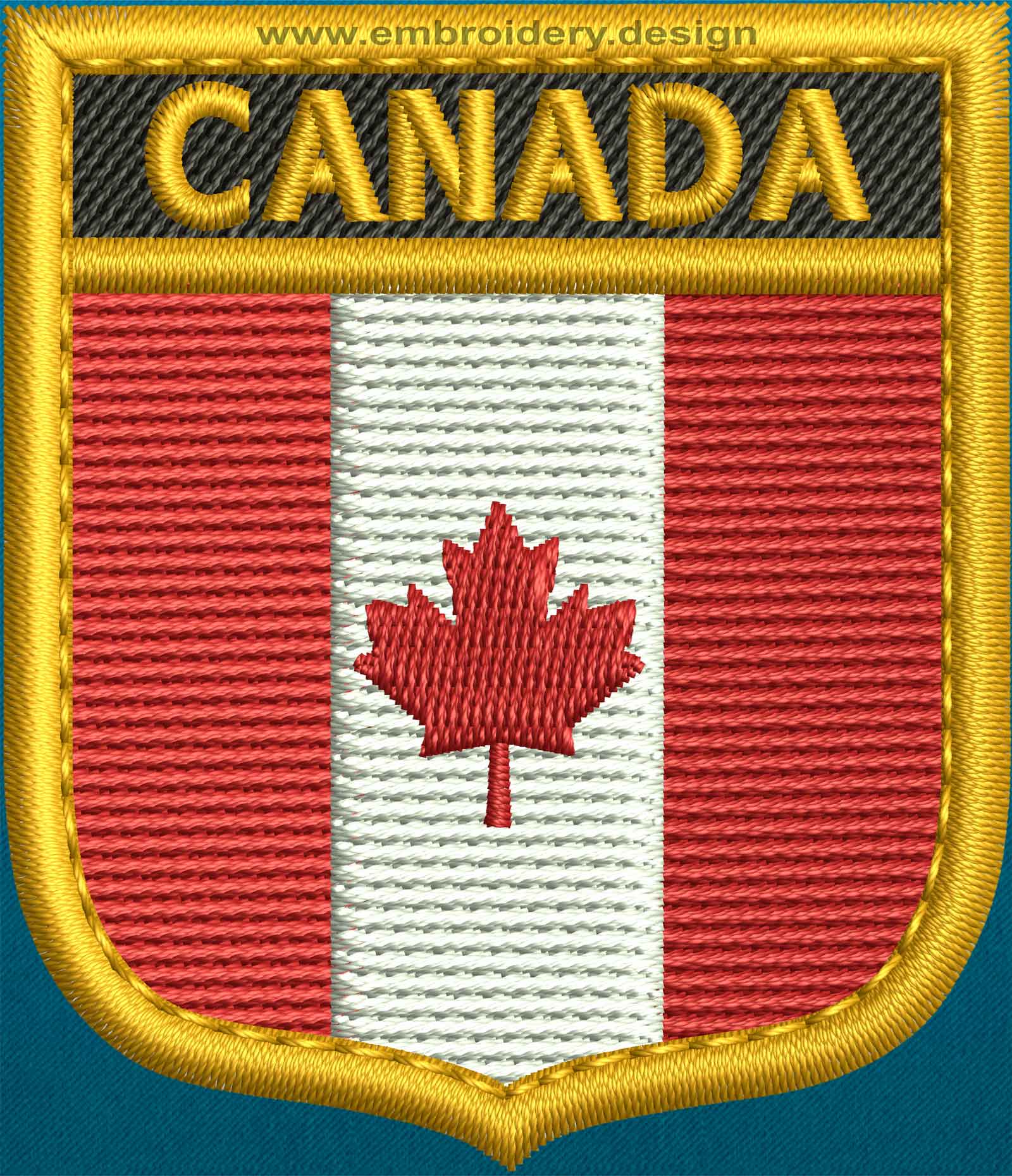 Design embroidery Flag of Canada Shield with Gold Trim by embroidery design