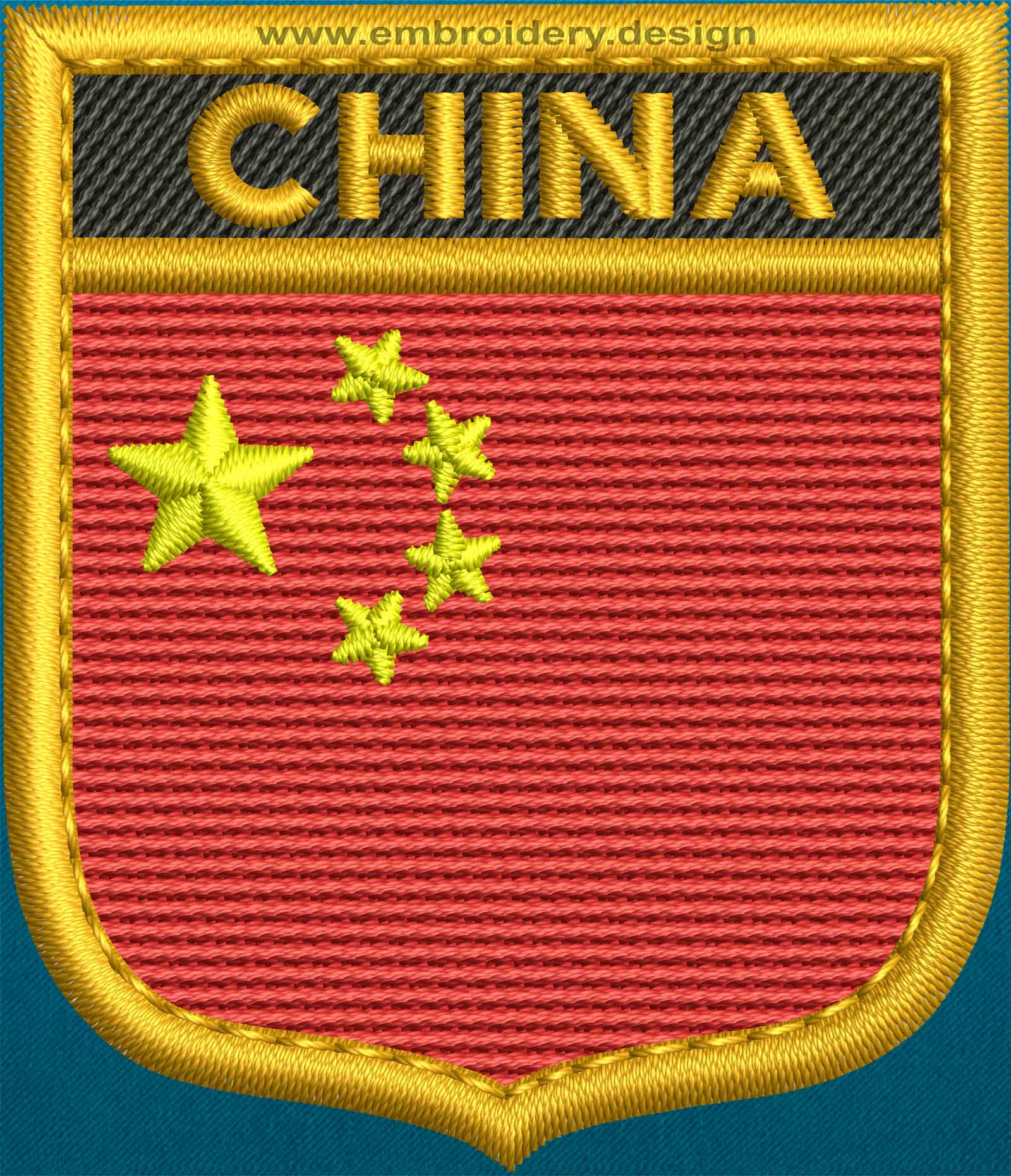Design embroidery Flag of China Shield with Gold Trim by embroidery design