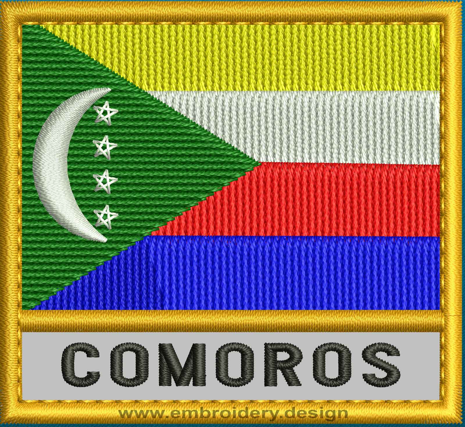 Design embroidery Flag of Comoros with Text Caption and Gold Trim by ...