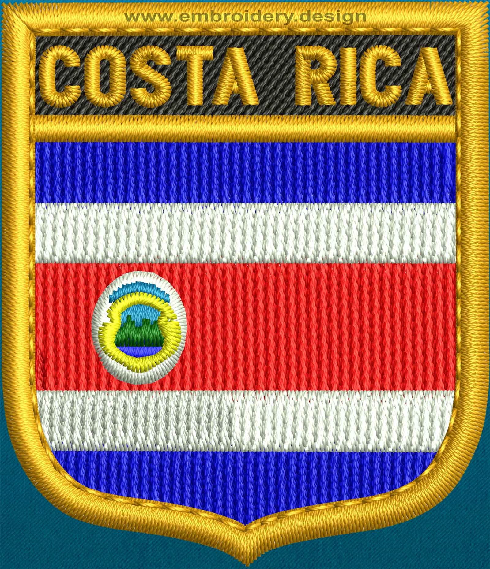 Design embroidery Flag of Costa Rica Shield with Gold Trim by ...