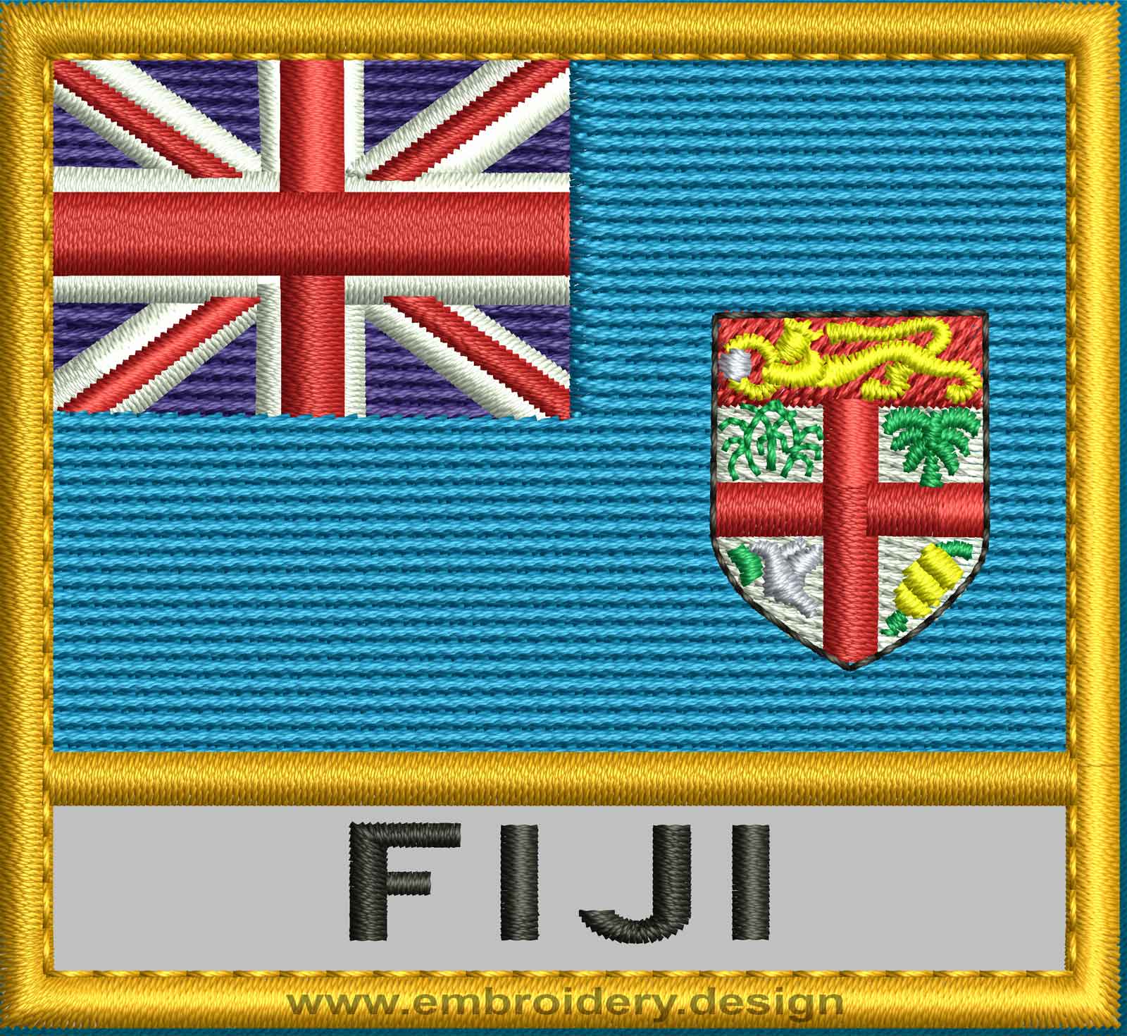 Design embroidery Flag of Fiji with Text Caption and Gold Trim by ...