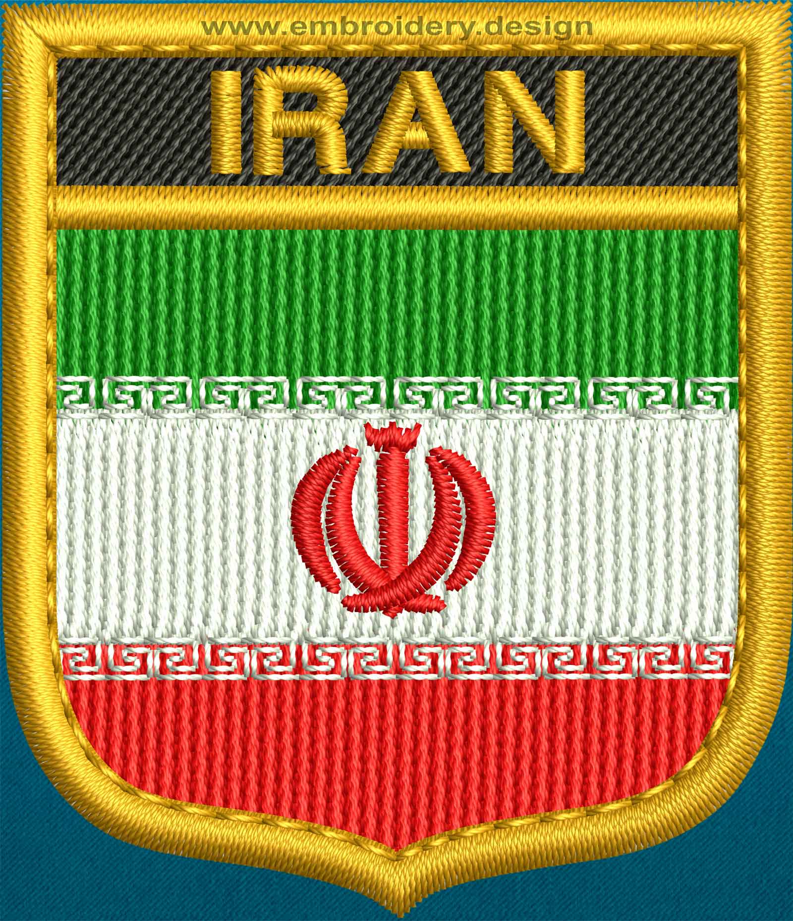 Design embroidery Flag of Iran Shield with Gold Trim by embroidery design