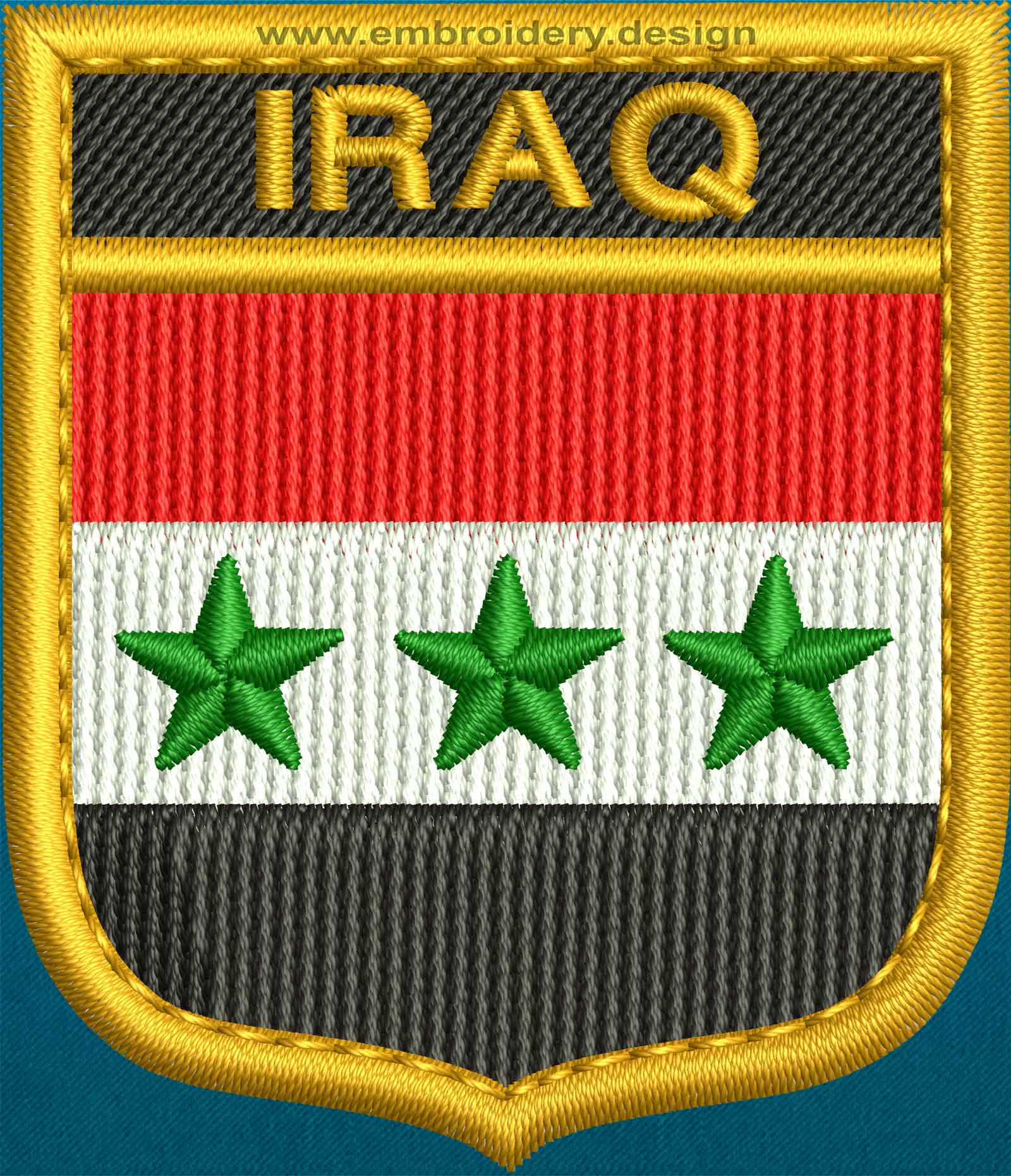 Design embroidery Flag of Iraq Shield with Gold Trim by embroidery design