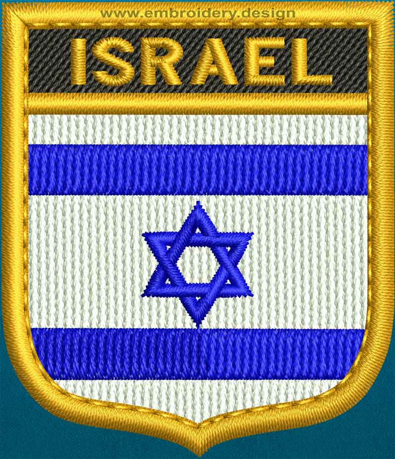 Design embroidery Flag of Israel Shield with Gold Trim by embroidery design