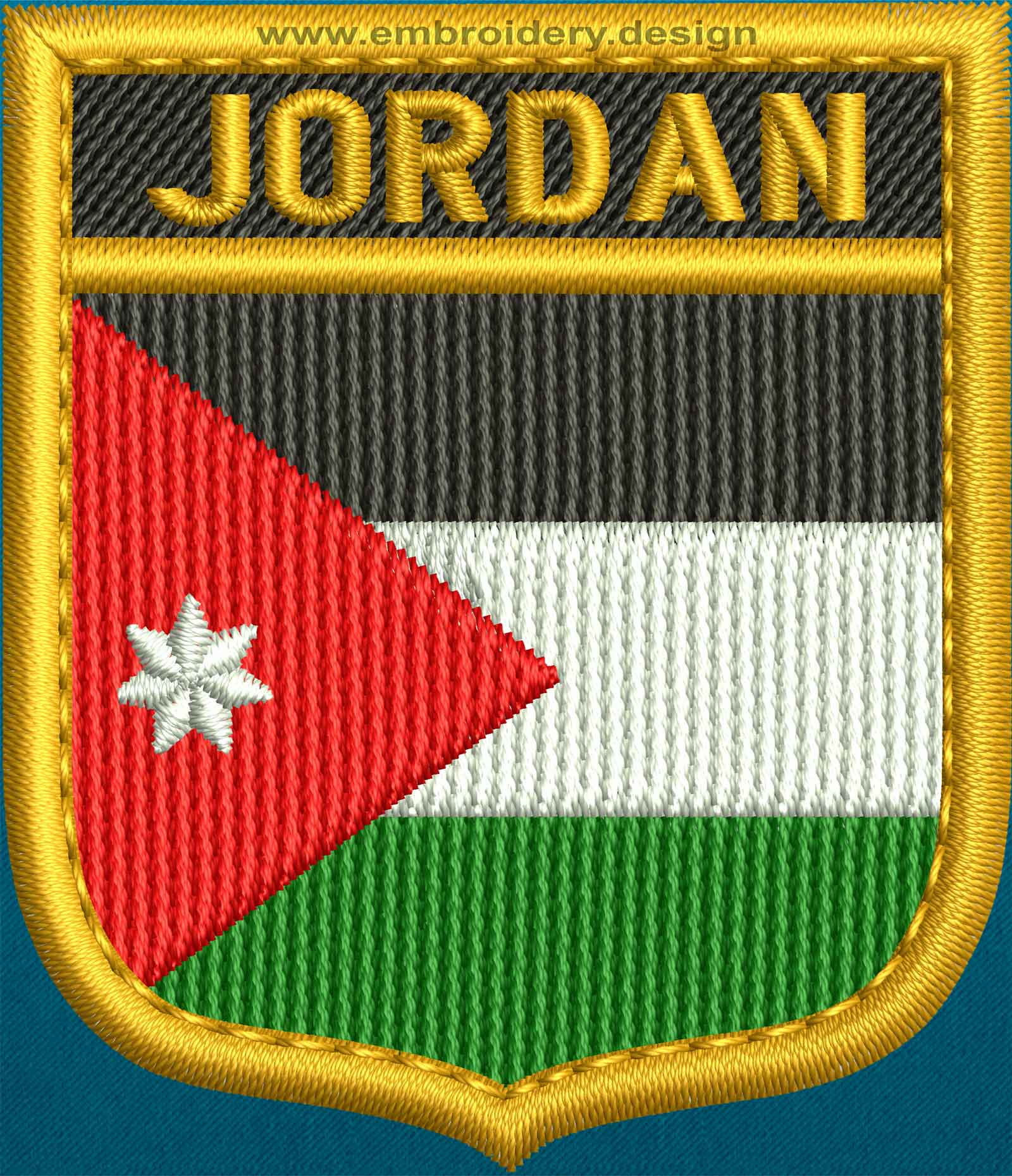 Design embroidery Flag of Jordan Shield with Gold Trim by embroidery design