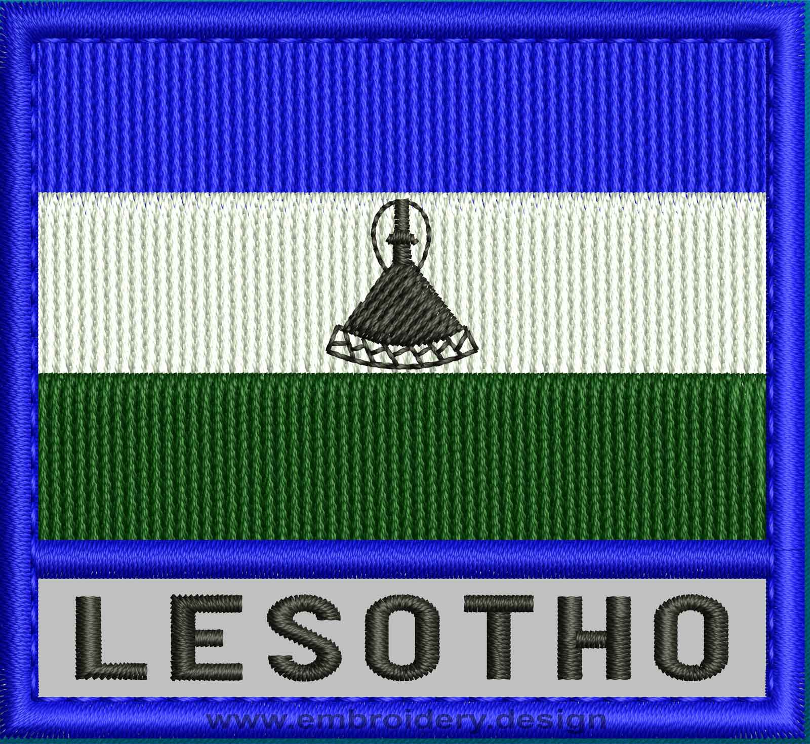 Design embroidery Flag of Lesotho with Text Caption and Colour Trim by ...