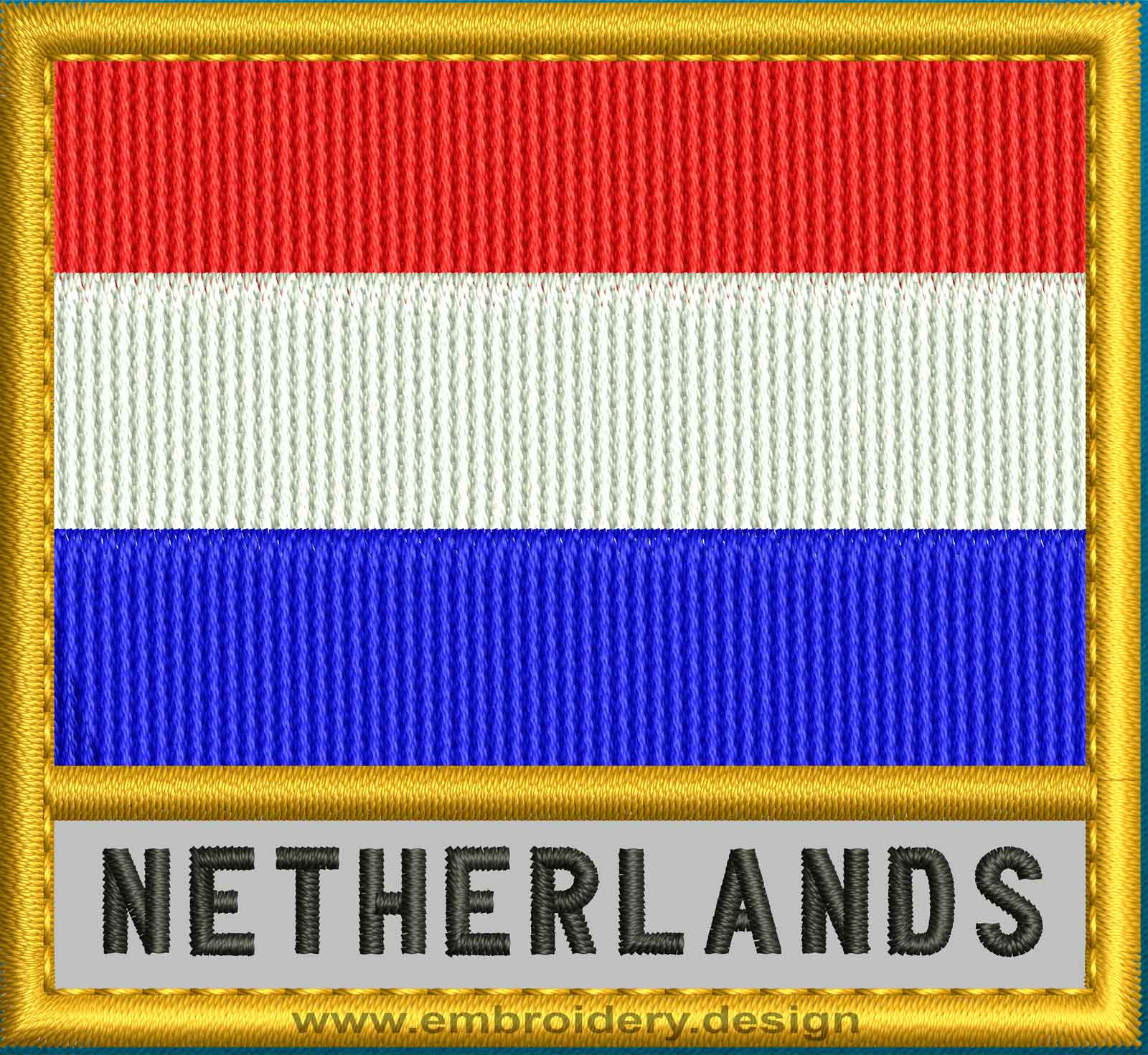 Design embroidery Flag of Netherlands with Text Caption and Gold Trim ...